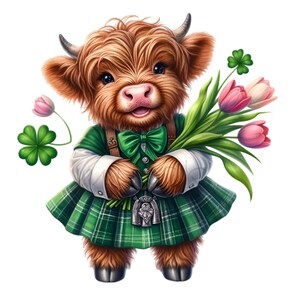 Irish Clipart, Highland Cow Clip Art, 14 PNG Tulips Watercolor St ...