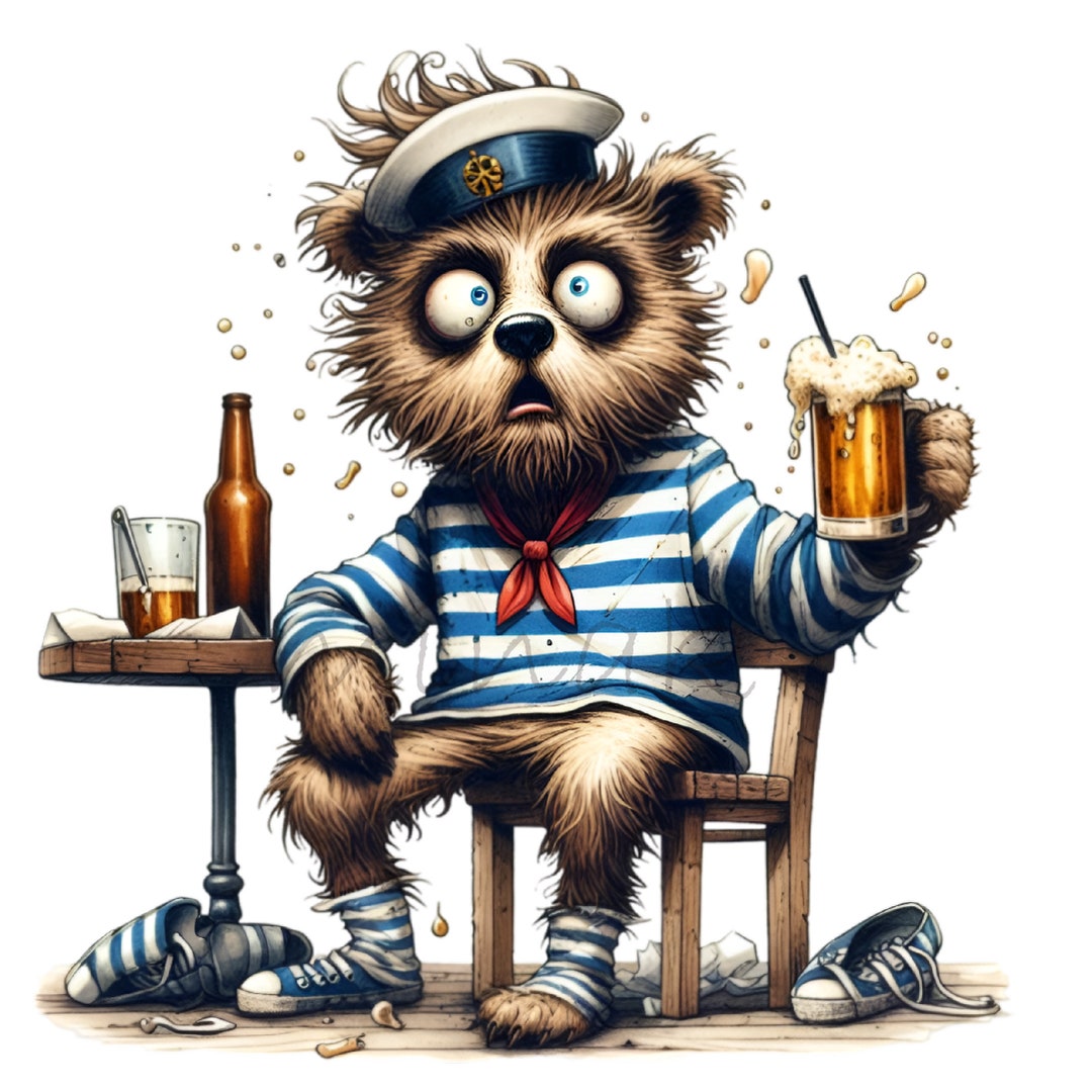 Sailor Bear PNG Clipart With Beer Mug 15 Funny Nautical Bear ...