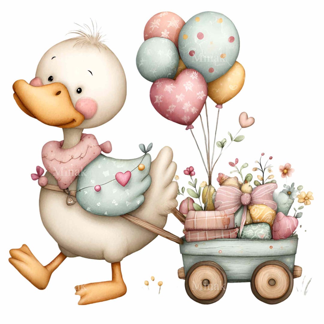 16 PNG Gift Duck Clipart – Duck With Wagon of Pastel Presents and ...