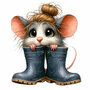 10 PNG Mouse in Boot Clipart – Cute Rainy Day Animal PNG – Whimsical ...