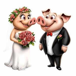 20 PNG Funny Wedding Pig Clipart PNG, Bride and Groom Pigs Cartoon ...