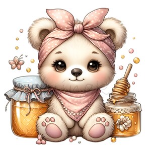 12 Cute Bear Honey Clipart PNG, Whimsical Bear Illustration, Digital ...