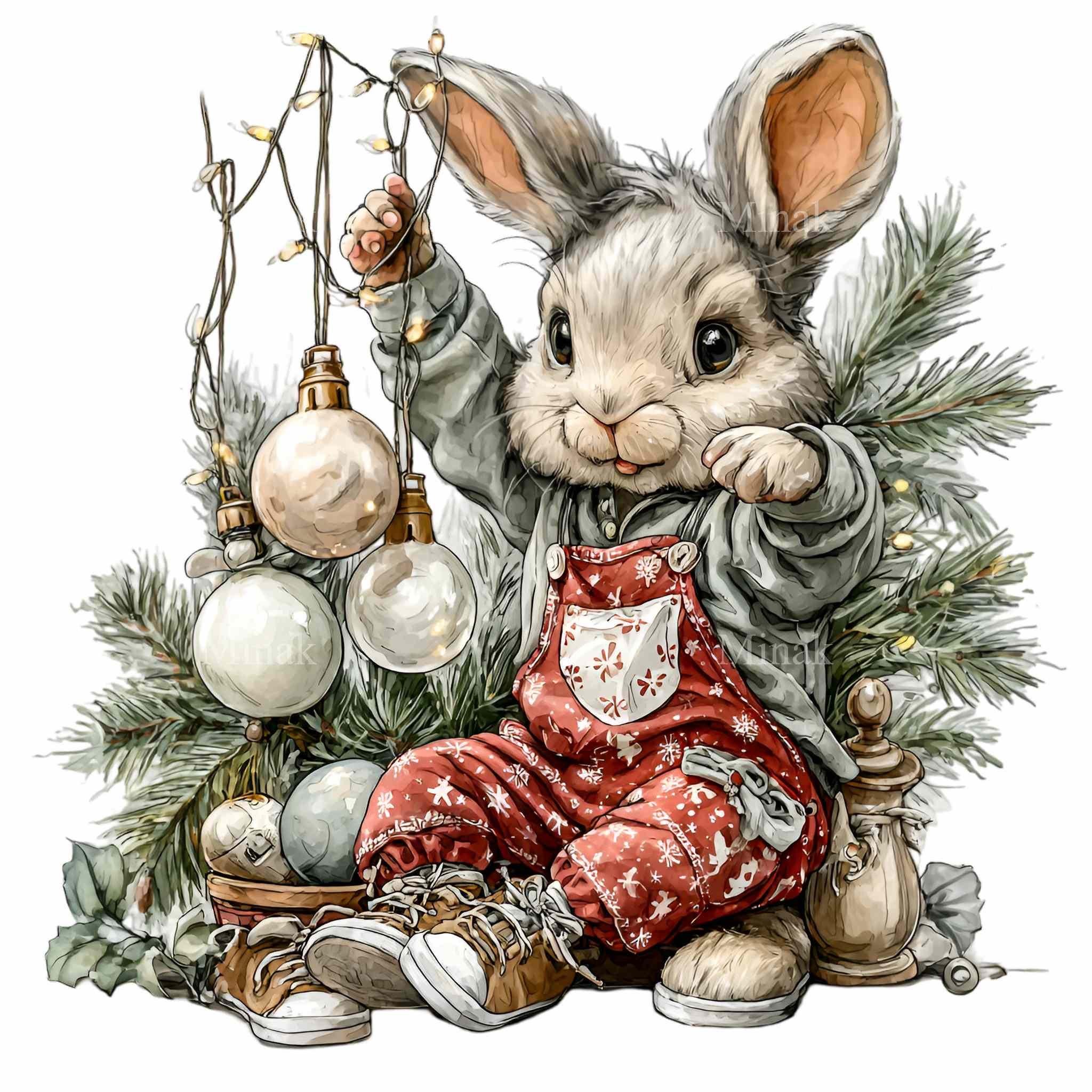 16 PNG Festive Bunny Clipart – Cute Winter Rabbit PNG – Holiday Animal ...