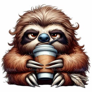 Sloth PNG Clipart - 15 Cute Sloth With Coffee Cup and Beanie - Perfect ...