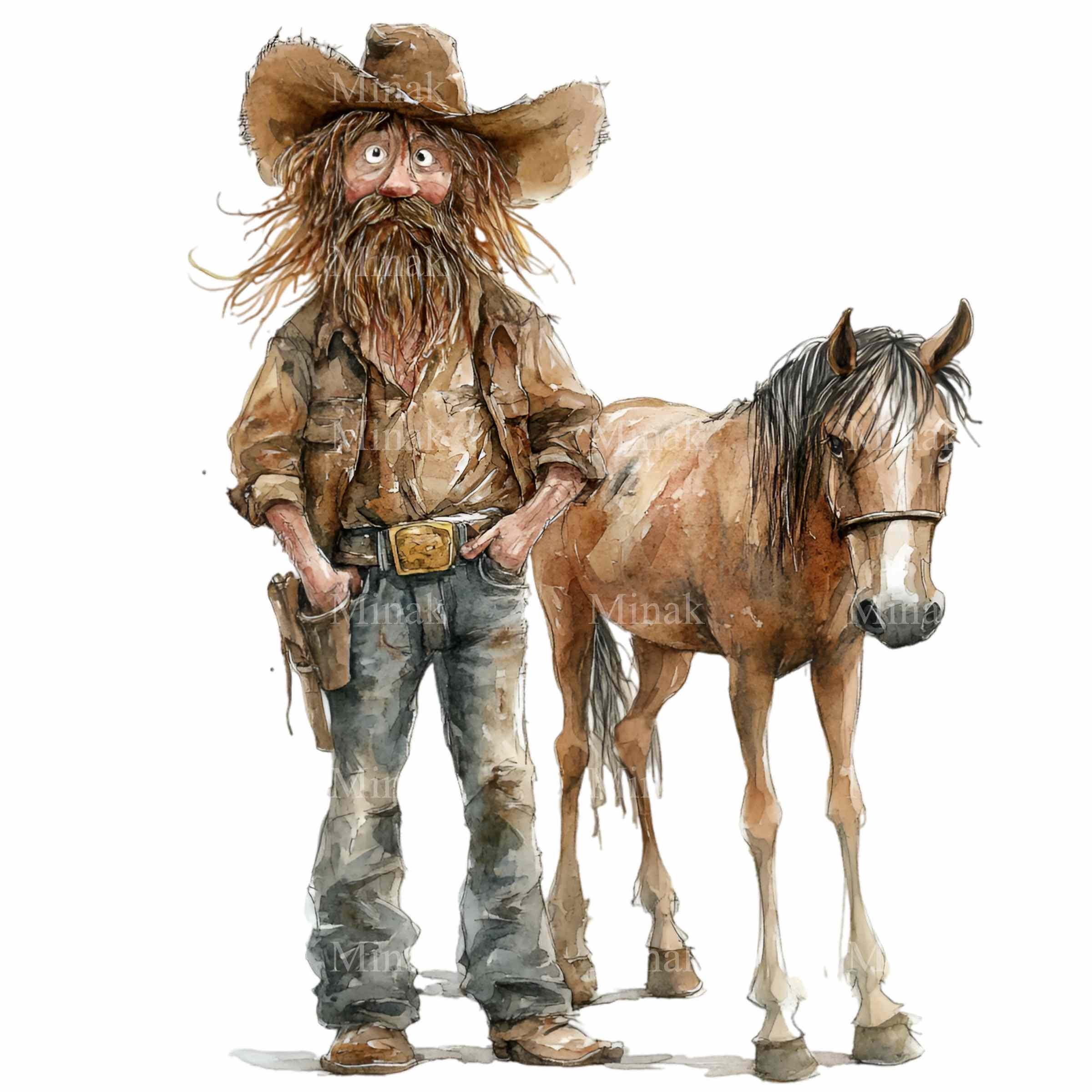 12 Funny Cowboy PNG and Horse PNG Clipart, Western Cartoon Illustration ...