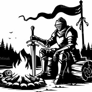 6 SVG Resting Knight SVG Cut File – Campfire Warrior With Sword Clipart ...