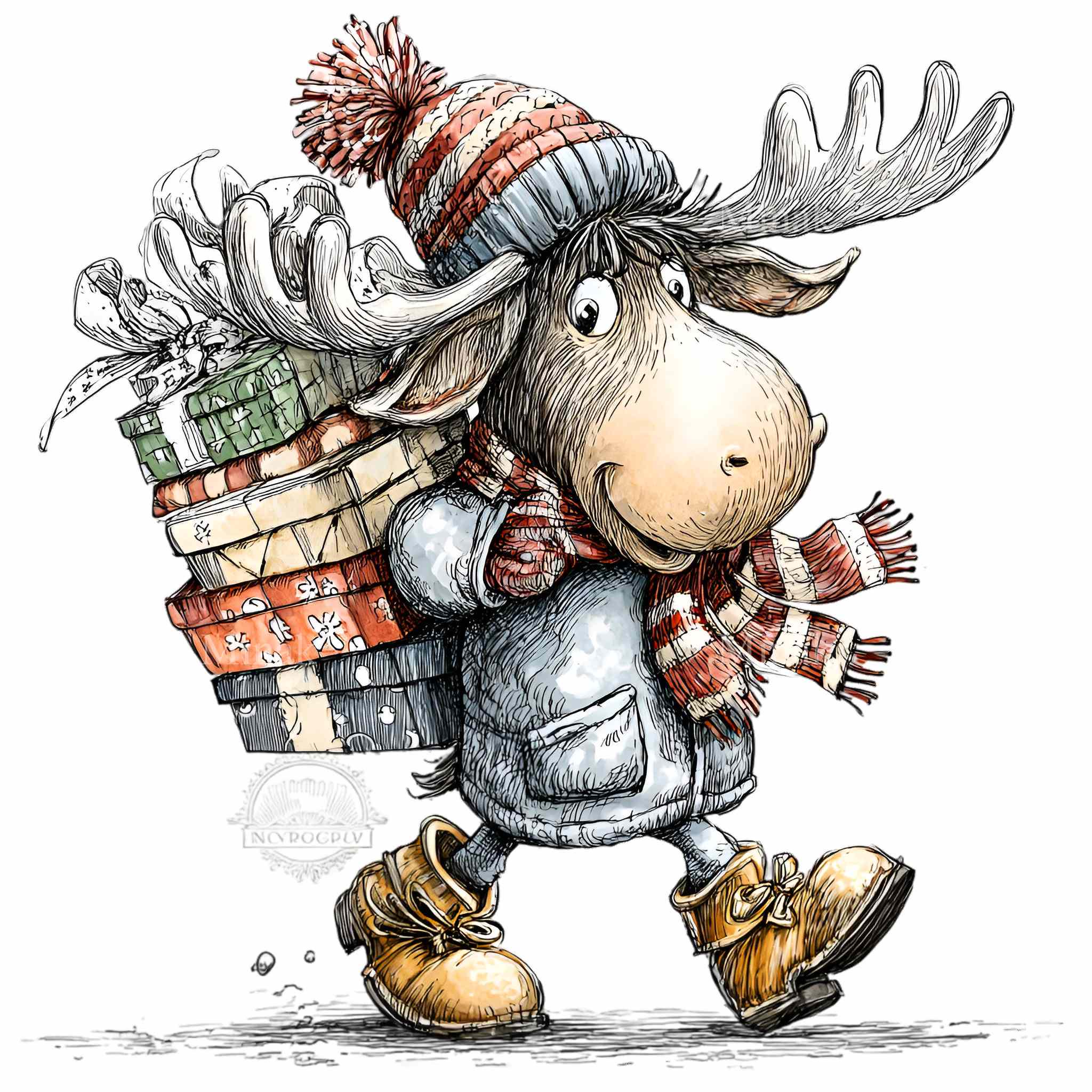 16 PNG Moose With Gifts Clipart – Cute Moose PNG – Winter Holiday Art ...