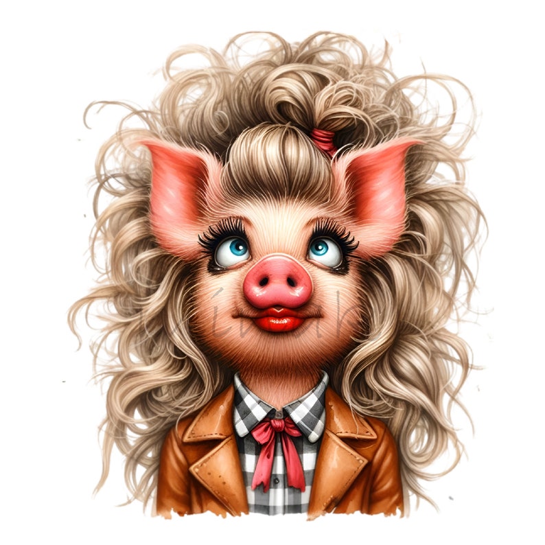14 PNG Pig Clipart – Girly Pig Illustration With Bow and Messy Hair ...