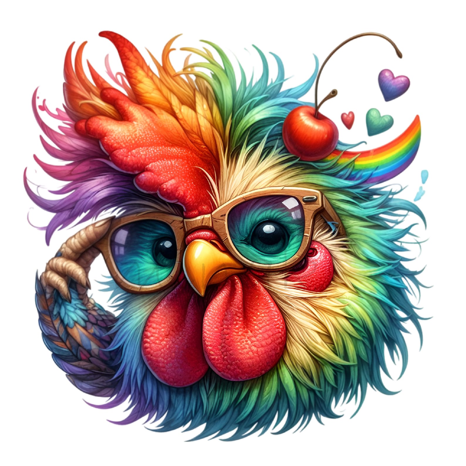 12 Rainbow Rooster PNG, Funky Chicken Clipart, Colorful Hipster Hen ...