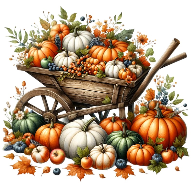 12 PNG Autumn Wheelbarrow With Pumpkins - Fall Harvest PNG Clipart for ...