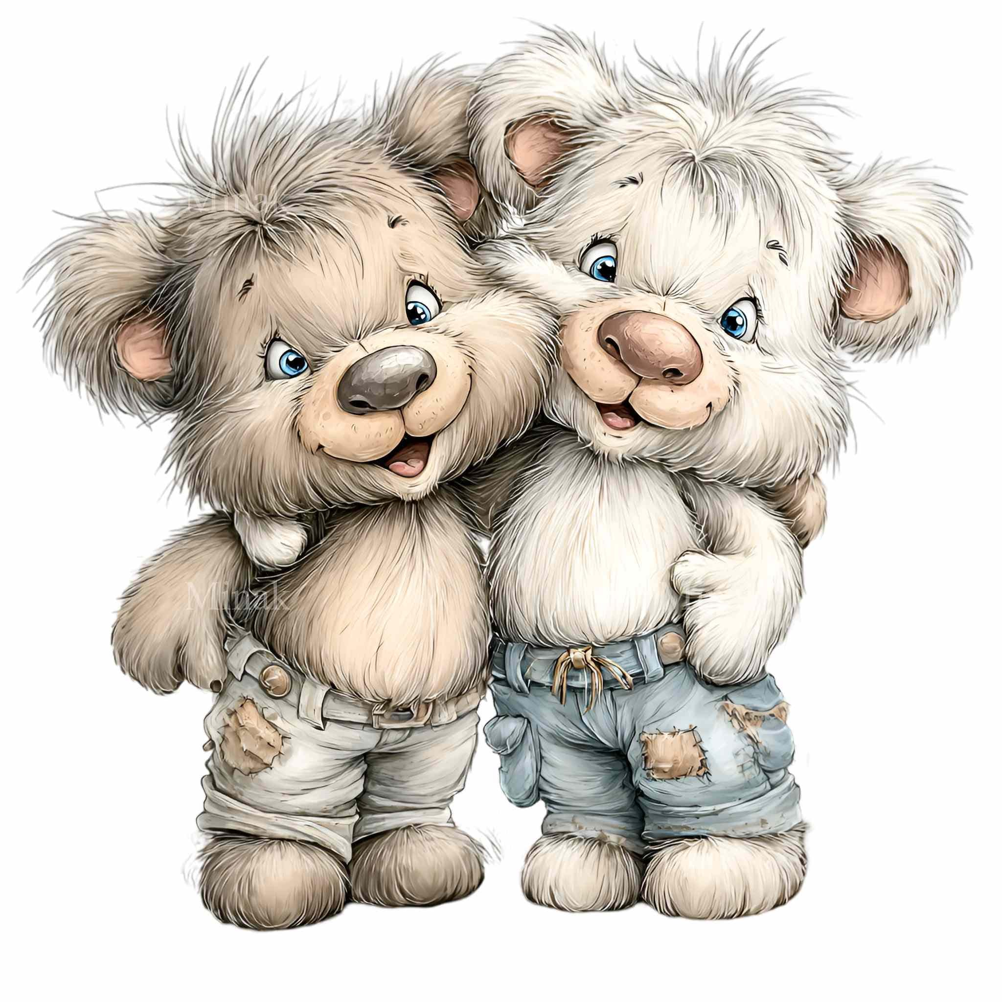 15 PNG Cute Bear Friends Clipart – Adorable Bear Duo PNG for Nursery ...