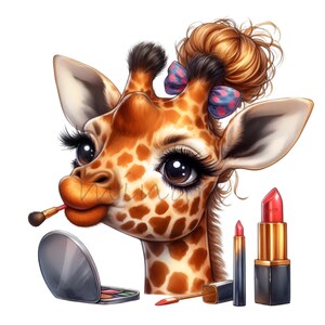 Glamorous Giraffe Applying Makeup Clipart | Adorable Giraffe Illustration 15 PNG | Perfect for ...