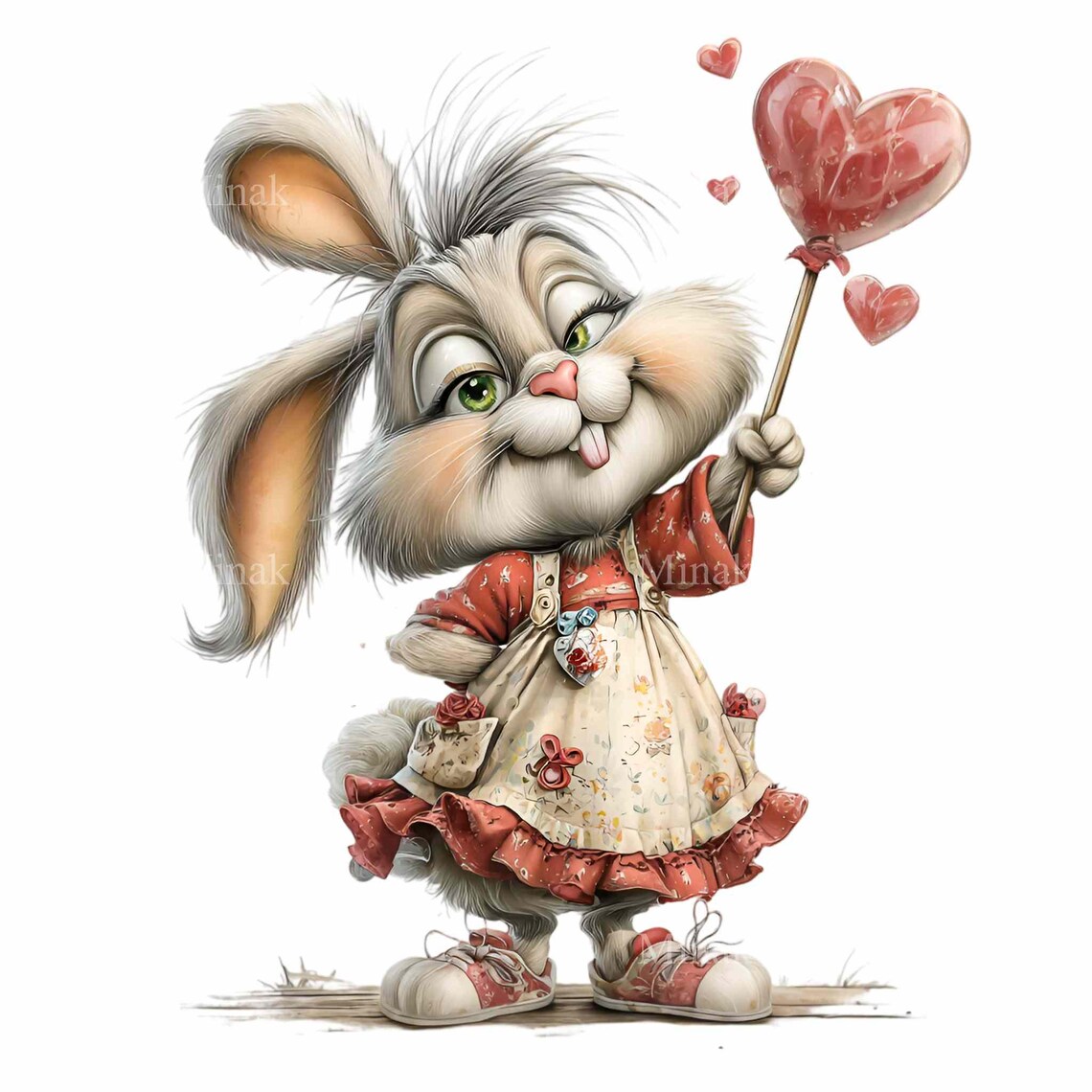 16 PNG Valentine Bunny Clipart – Cute Rabbit With Heart Lollipops for ...