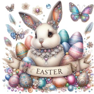 Rabbit Clipart, Easter Eggs Clip Art, 12 PNG Bunny Watercolor Pastel ...