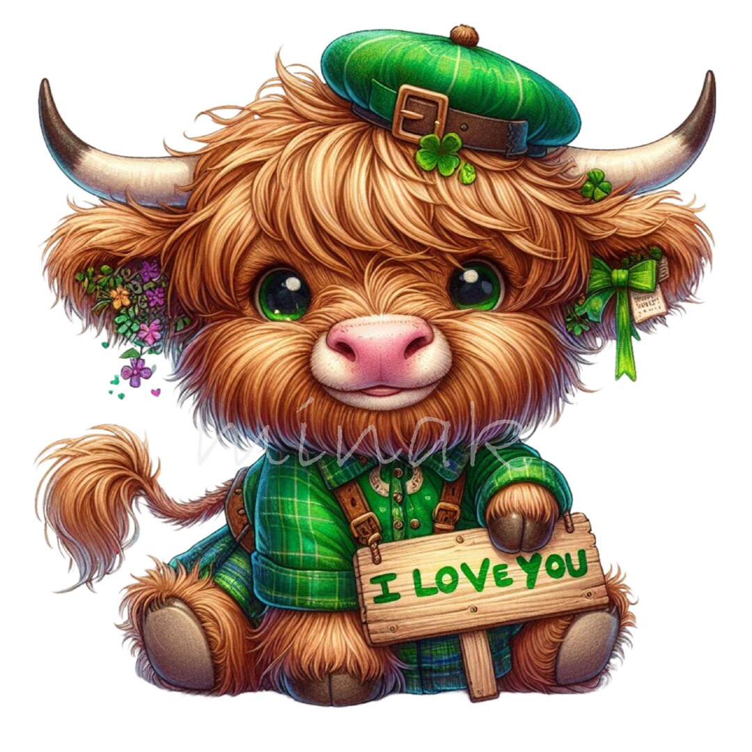 Irish Clipart, Highland Cow Clip Art, 15 PNG Watercolor St Patrick's ...