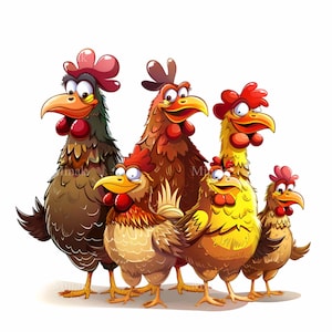 20 PNG Funny Chicken PNG Clipart, Cartoon Rooster and Hen Group, Farm ...