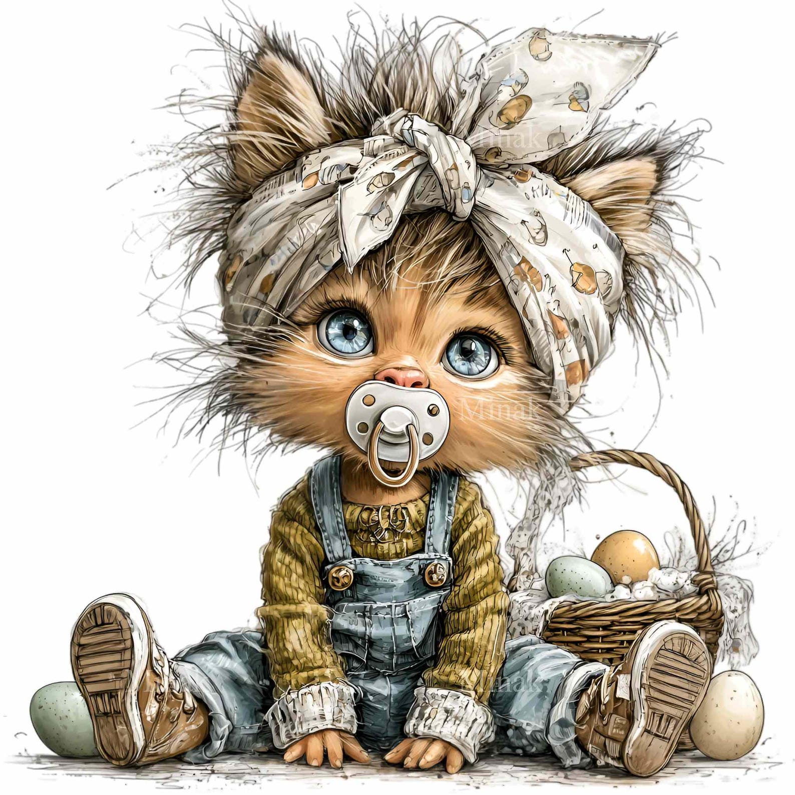 12 PNG Baby Kitten Pacifier Clipart, Cat With Headband Eggs Basket ...