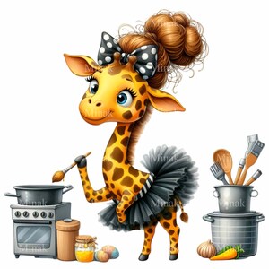 14 Cooking Giraffe in Tutu Clipart. Adorable Kitchen Giraffe PNG ...