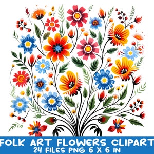 Folk Art Flowers Clipart Bundle 24 PNG Floral Rustic Patterns Card ...