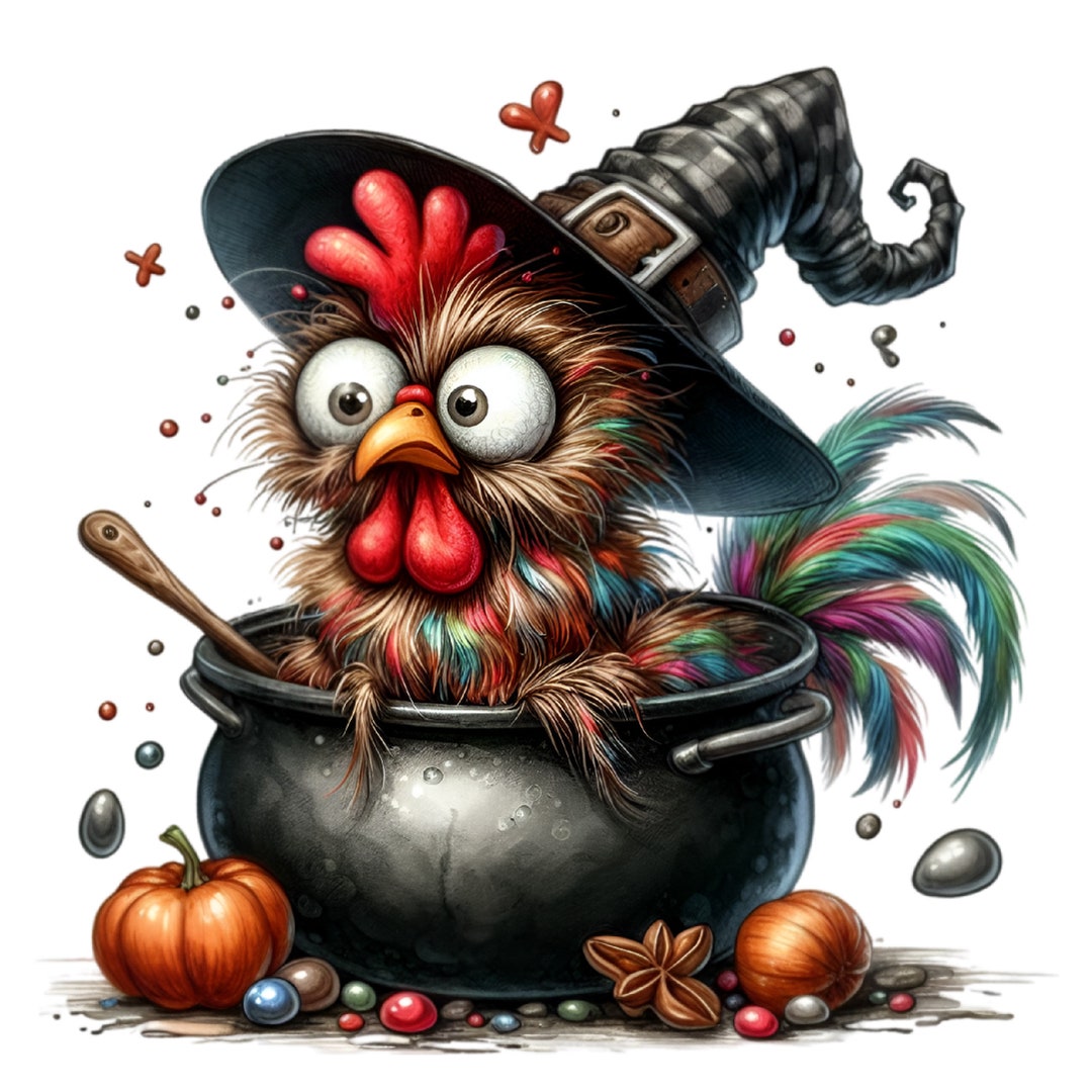 15 PNG Witch Chicken Halloween Rooster Clipart, Spooky Bird Cauldron - Etsy