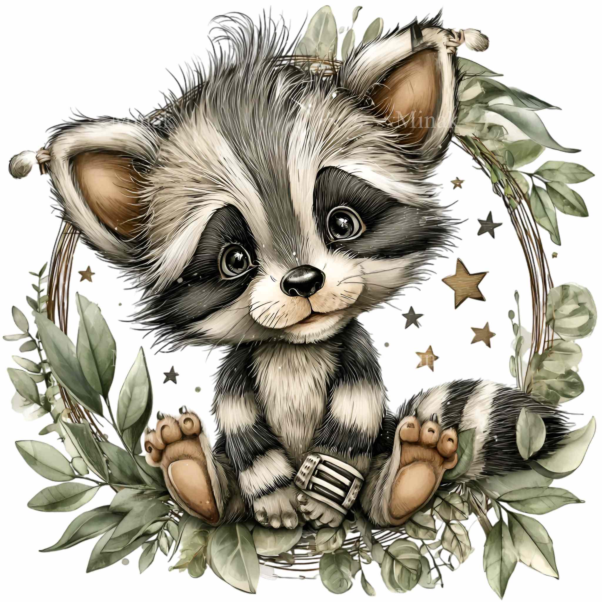 11 PNG Raccoon Wreath Clipart – Cute Raccoon PNG – Woodland Animal Art ...