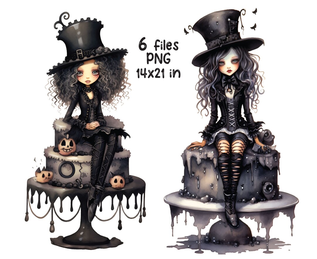 Goth Girl Birthday Cake Clipart PNG Steampunk Watercolor - Etsy
