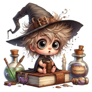 Halloween Witch Clipart PNG - 14 Cute Girl With Potions and Spellbook ...
