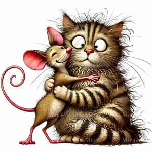 14 Funny Cat and Mouse PNG Clipart, Cute Fluffy Kitten Hugging a Mouse ...