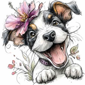 15 PNG Floral Dog Clipart - Cute Puppy With Flower Digital Download for ...