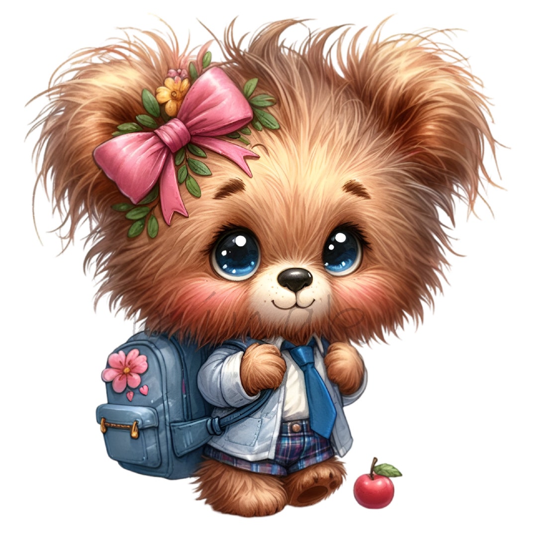 Cute School Bear PNG Clipart | 15 Fluffy Bear With Backpack and Bow ...