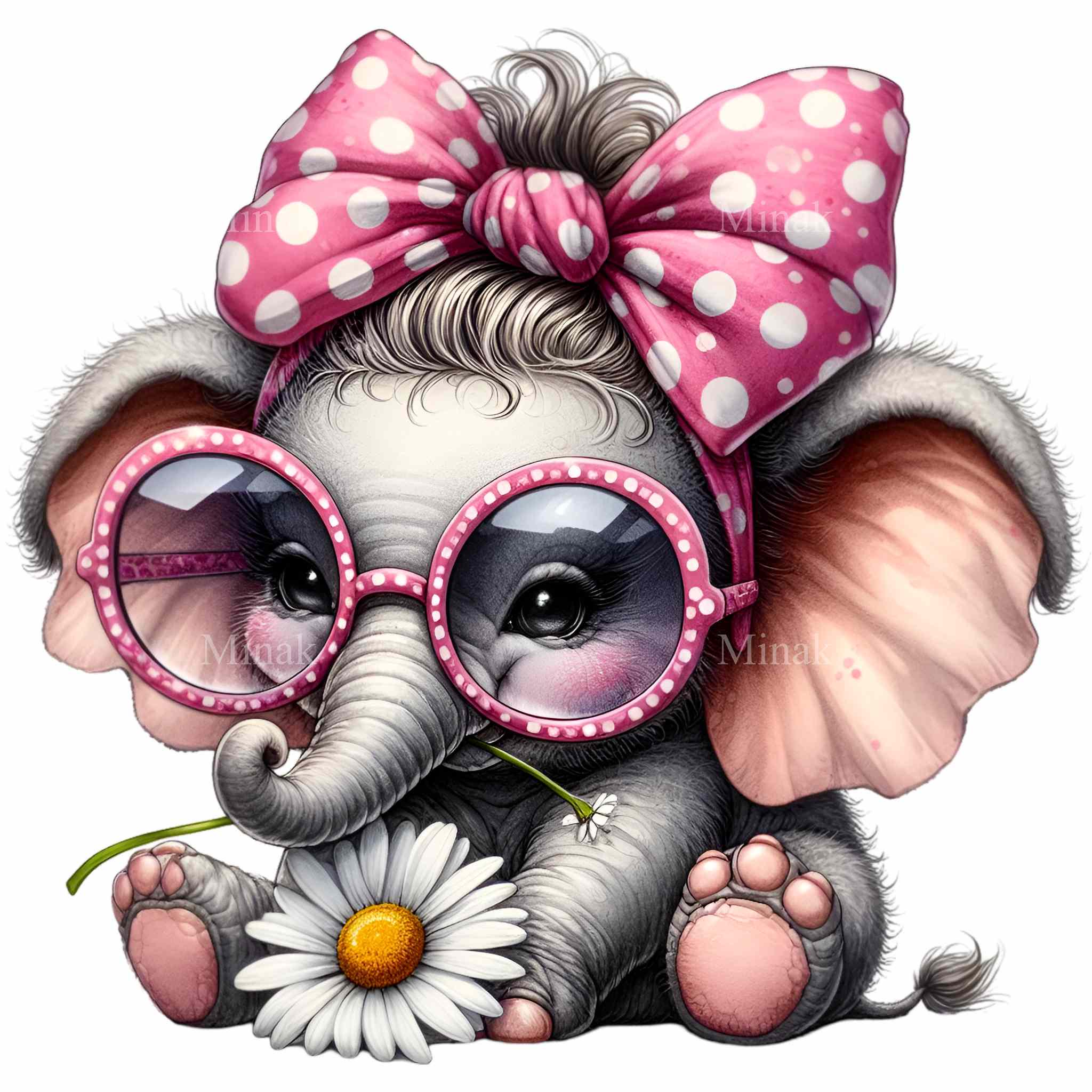 15 PNG Elephant Clipart – Baby Girl Illustration With Glasses & Pink ...