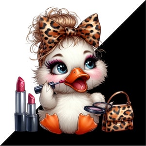 Comics Duck Makeup Lipstick Clipart, 12 PNG Duckling Leopard Print Bow ...
