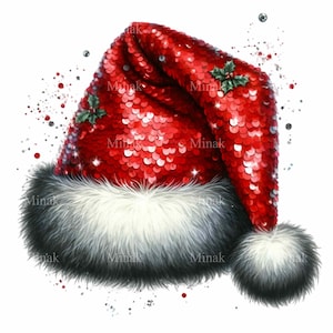 12 Red Sequin Santa Hat PNG Clipart | Festive Christmas Hat ...