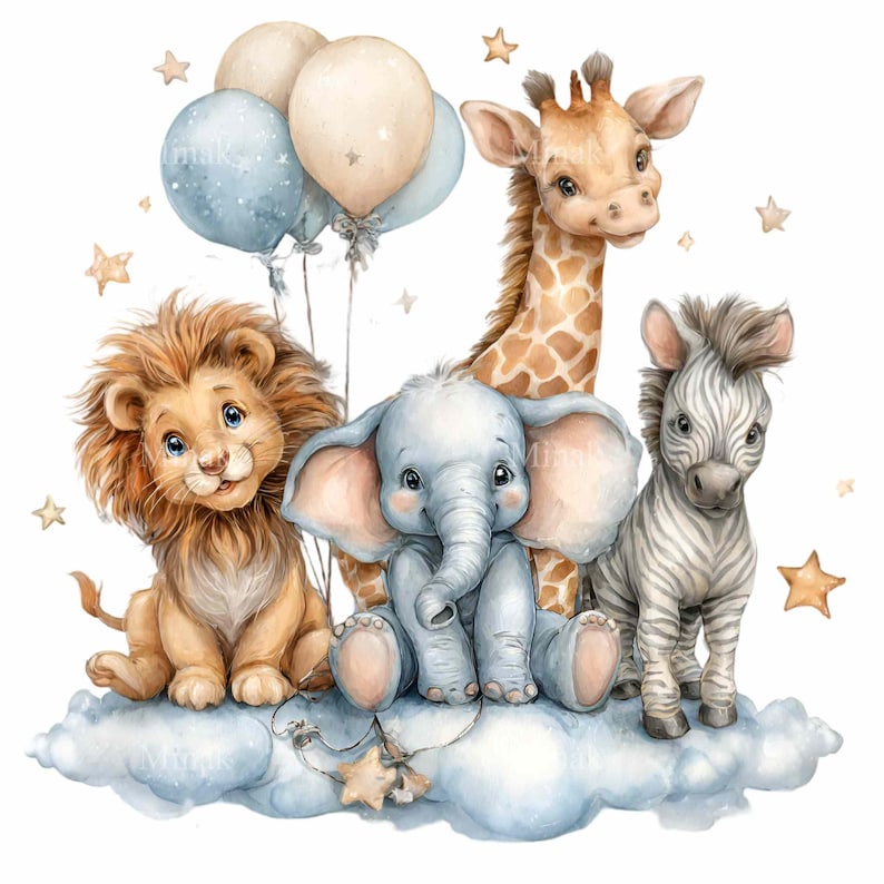 12 PNG Safari Baby Animals Clipart – Lion Elephant Giraffe Zebra ...
