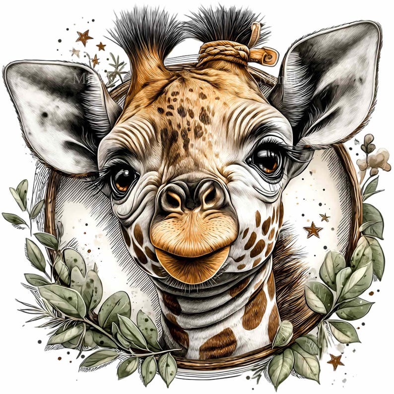 10 PNG Baby Giraffe Clipart – Cute Jungle Animal Wreath Art – Nursery ...