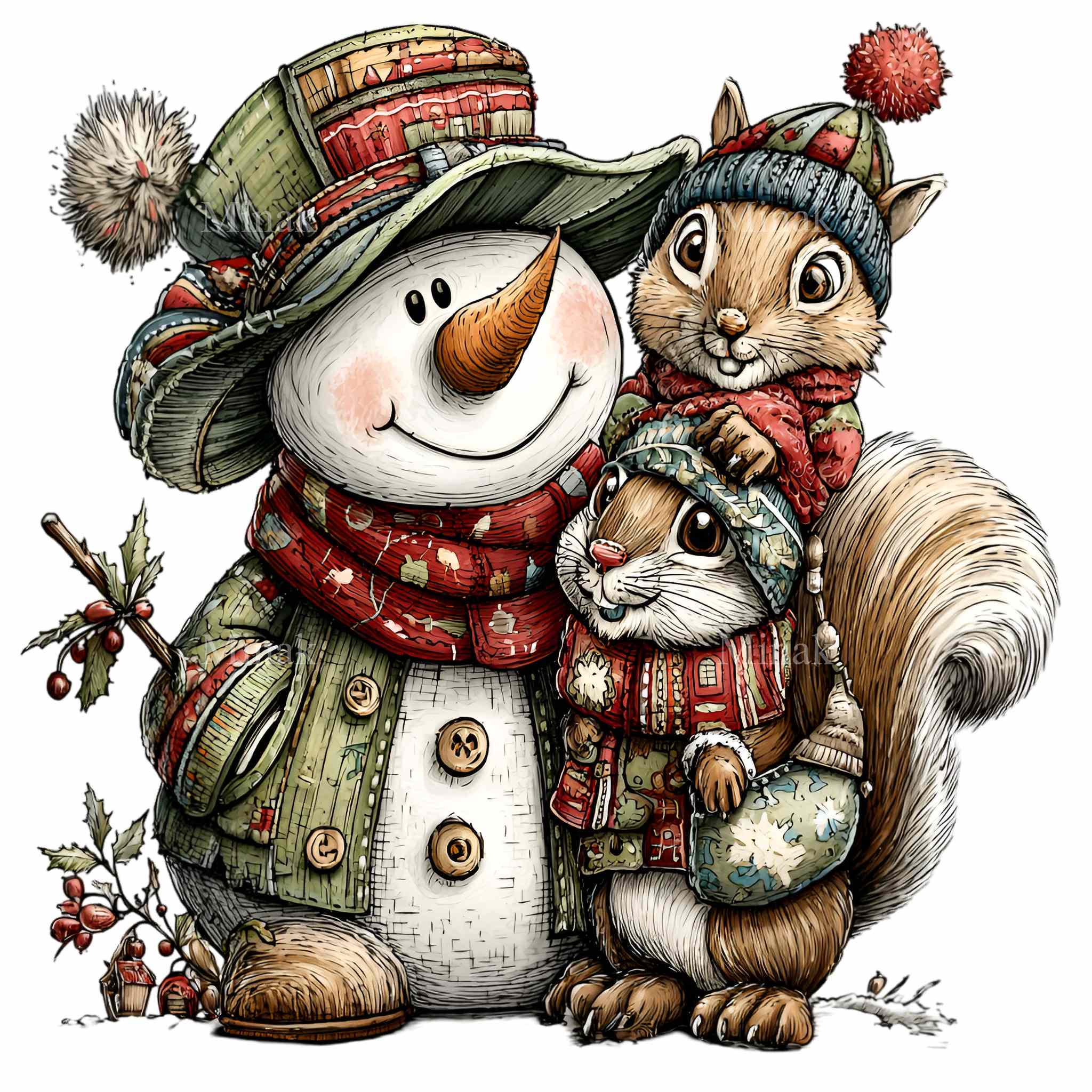 10 PNG Winter Friends Clipart – Snowman Squirrel PNG – Cute Holiday for ...