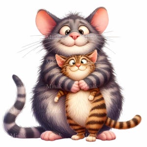 14 Funny Cat and Mouse PNG Clipart, Cute Fluffy Kitten Hugging a Mouse ...
