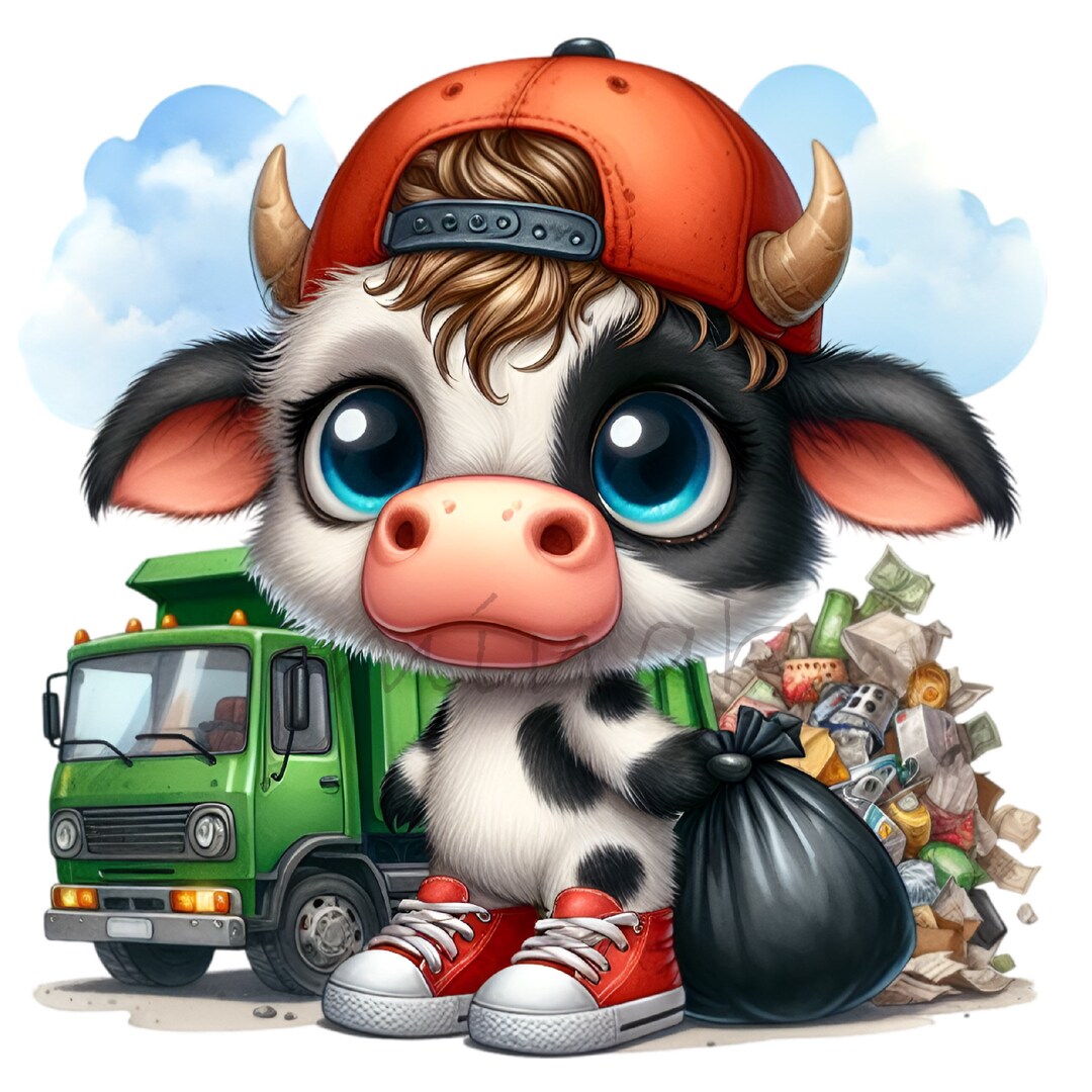 Cow With Garbage Truck Recycling 12 PNG Party Kids Graphics Cartoon ...