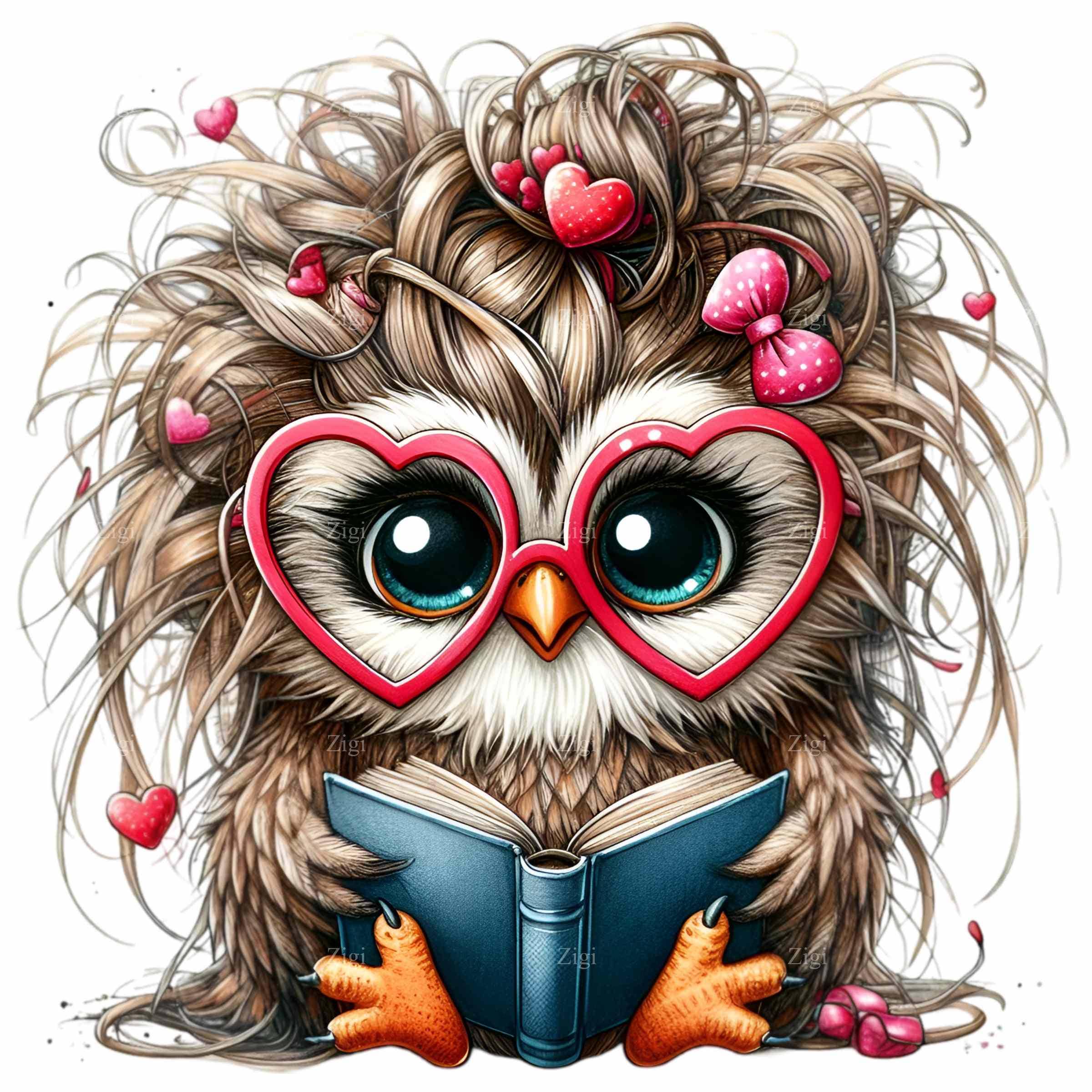 10 PNG Reading Owl Clipart – Book Lover Art With Glasses and Bow for ...