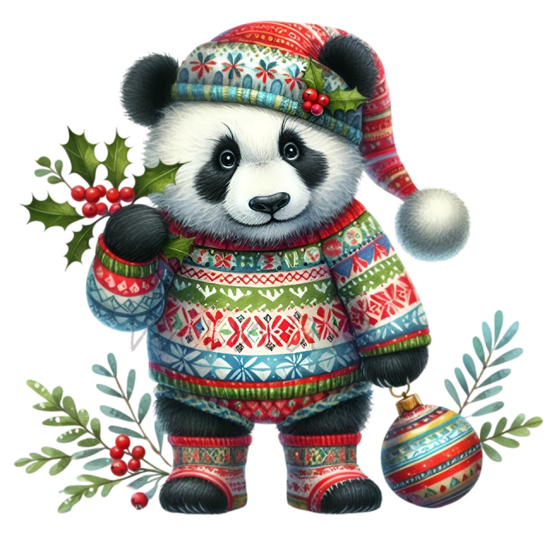 12 PNG Christmas Panda in Sweater and Hat - Cute Holiday PNG Clipart ...