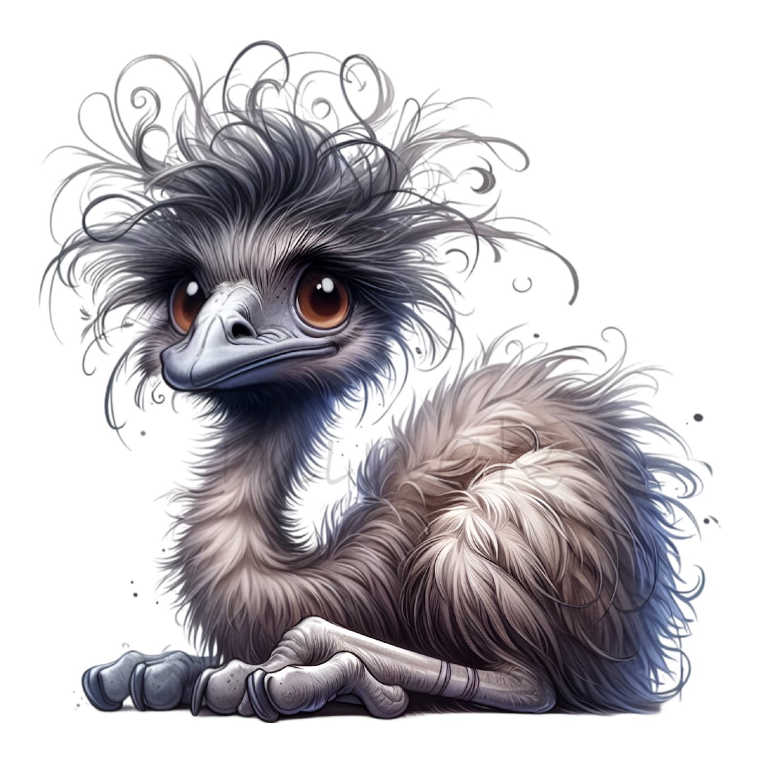 Cute Emu PNG Clipart, 10 Fluffy Emu With Messy Hair, Whimsical Farm ...