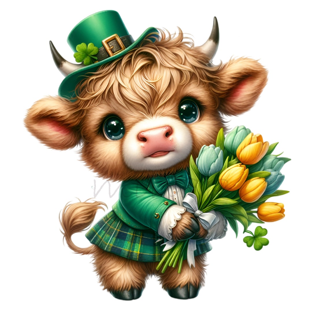 Irish Clipart, Highland Cow Clip Art, 14 PNG Tulips Watercolor St ...