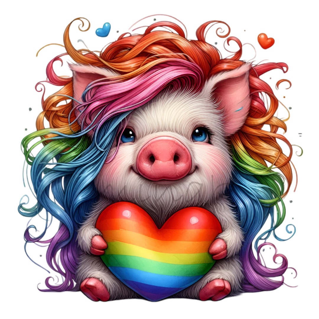Pig With Rainbow Heart 10 PNG Lovers Gift Valentine Illustration ...