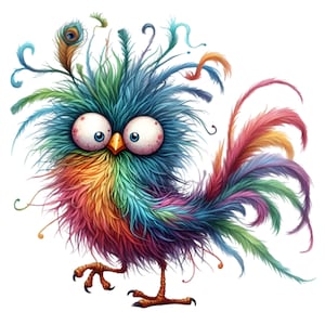 Crazy Colorful Bird Clipart 12 PNG | Hilarious Fluffy Bird Illustration ...
