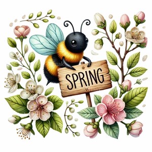 12 Spring Bee PNG Clipart, Cute Bumblebee With Flowers, Whimsical ...