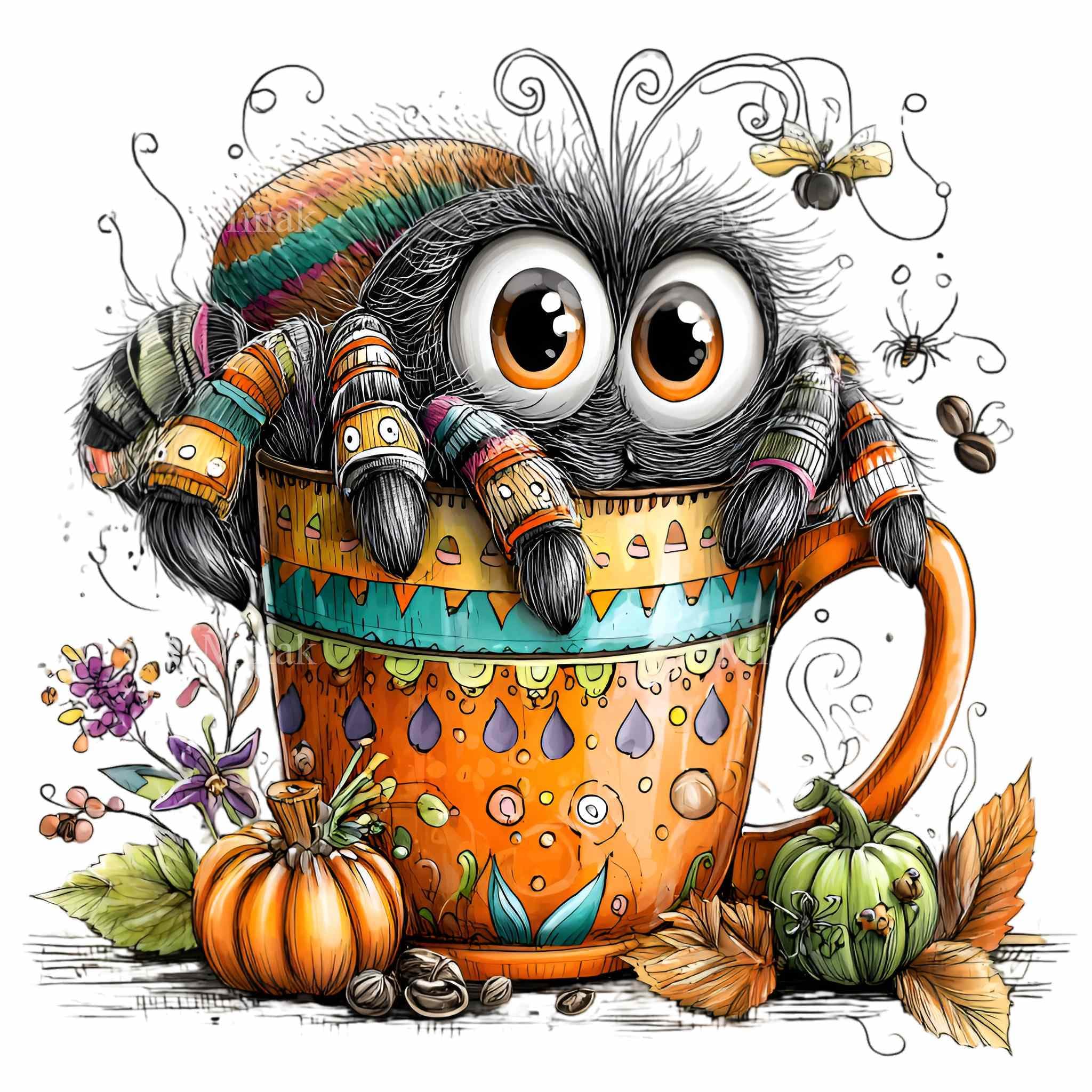 11 PNG Autumn Spider Clipart – Cute Bug in Teacup PNG – Fall Decor ...