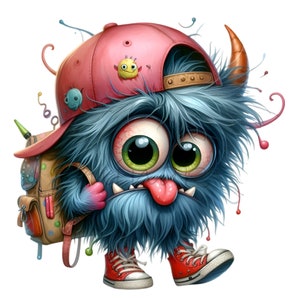 Cute Baby Monster Go to School Backpack Books Clipart 12 PNG ...