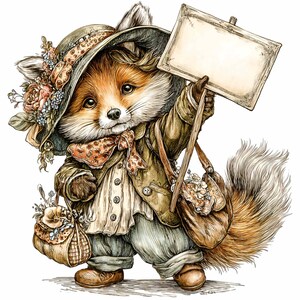 10 PNG Blank Sign – Vintage Fox Clipart – Cute PNG for Cards, Labels ...