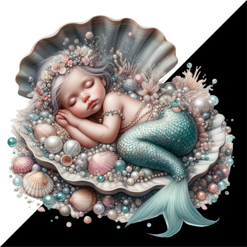 Mermaid Clipart, Sea Shell Clip Art, 10 PNG Watercolor Fairytale Clip ...