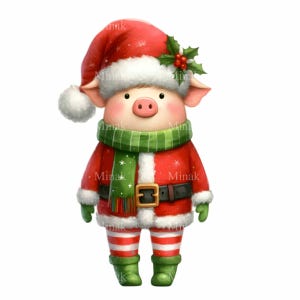 Christmas Pig PNG Clipart, 10 Festive Pig in Santa Outfit With Scarf ...